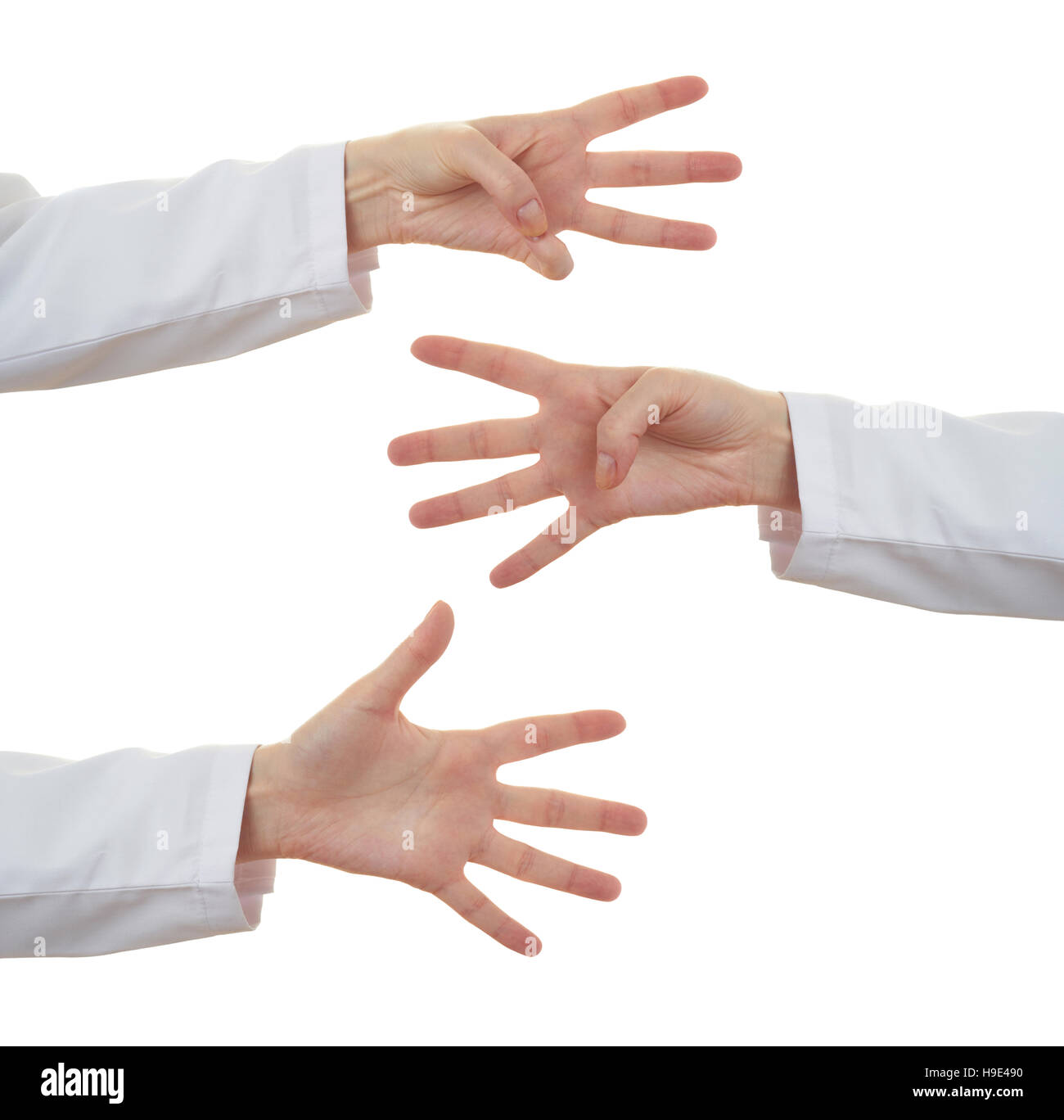 Set of doctor female hand over white isolated background Stock Photo ...