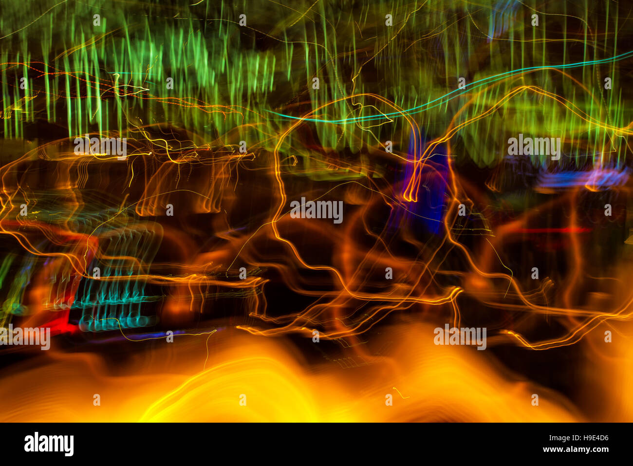 Traffic light paint with long exposure, colorful abstract motion blur ...