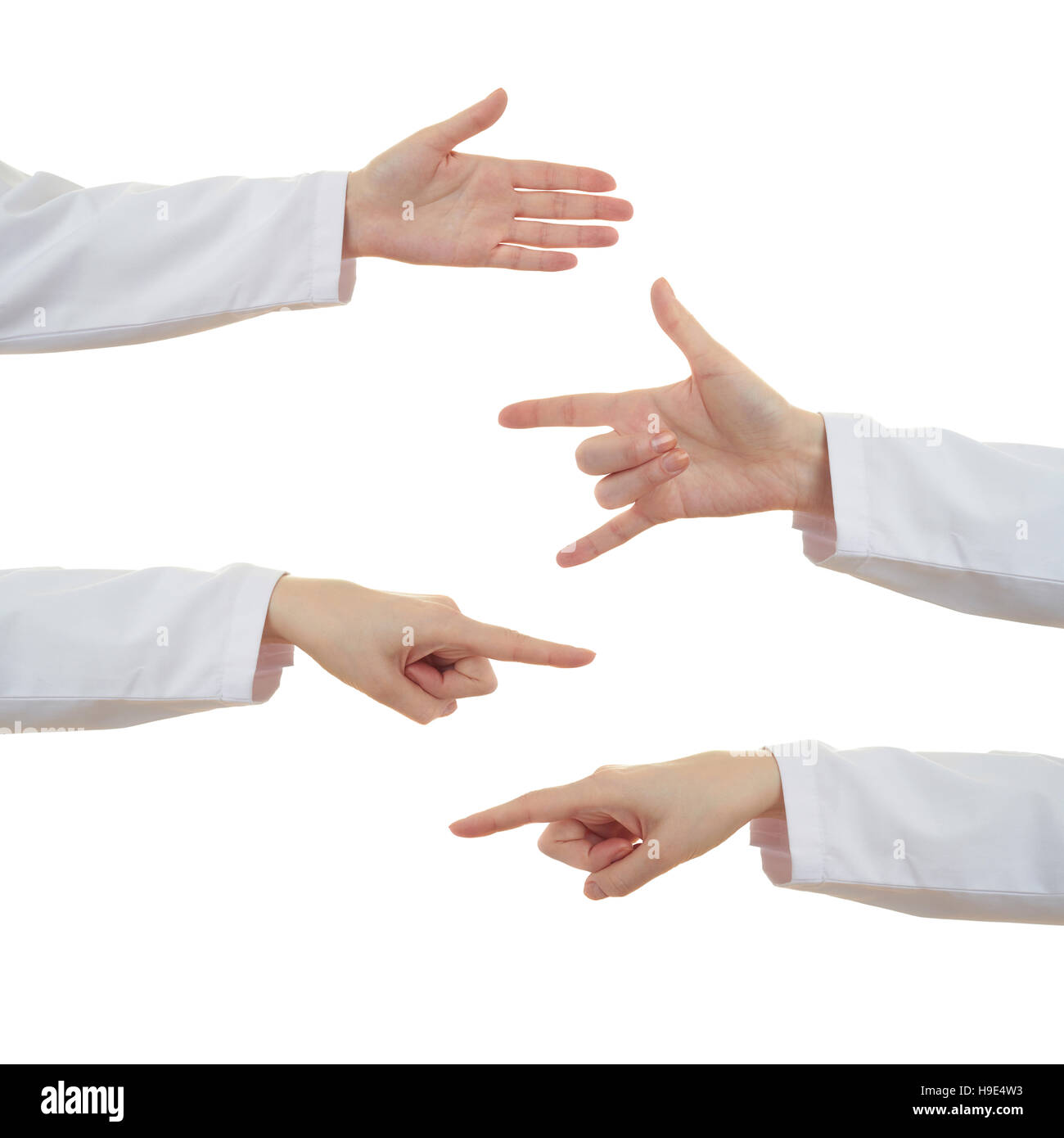 Set of doctor female hand over white isolated background Stock Photo ...