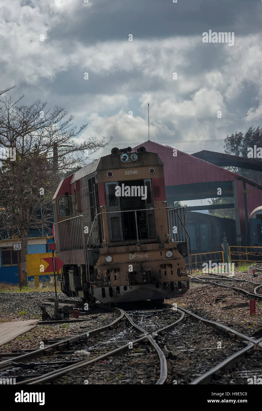 Old Cuban diesel locomotive on the track in the middle of Cuba Stock ...