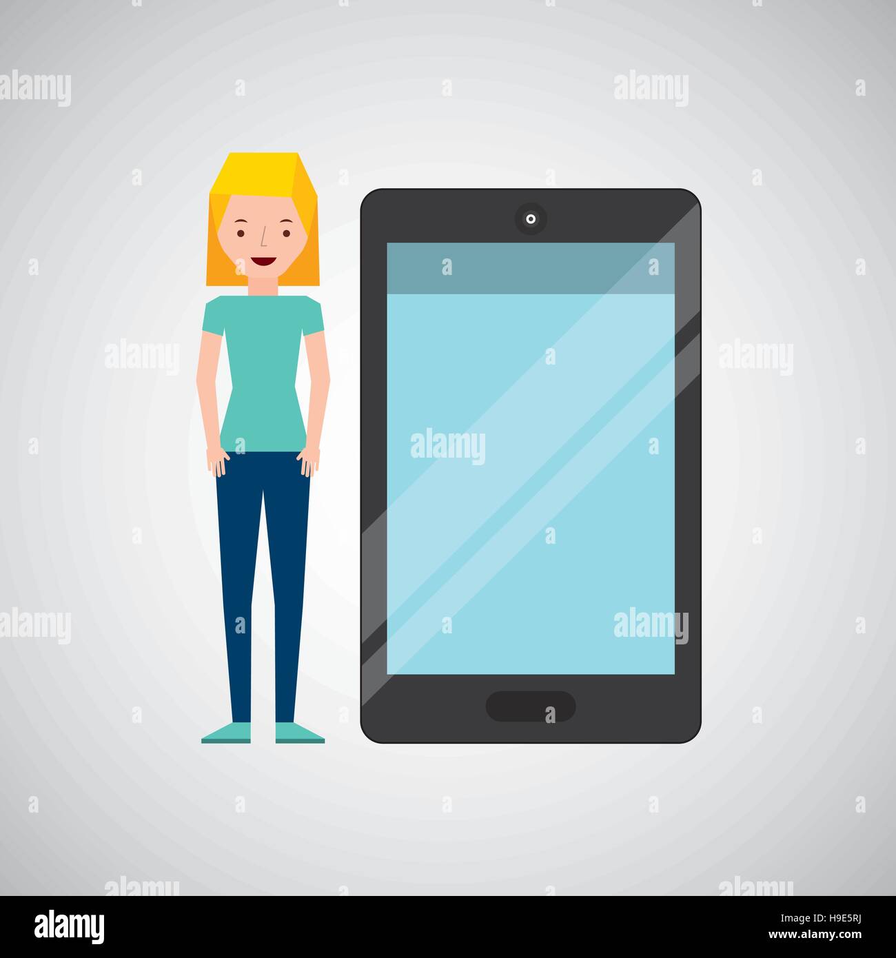 cartoon girl and smart phone touchscreen vector illustration eps 10 ...