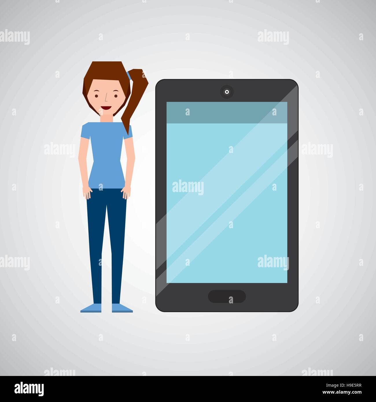 cartoon girl and smart phone touchscreen vector illustration eps 10 ...