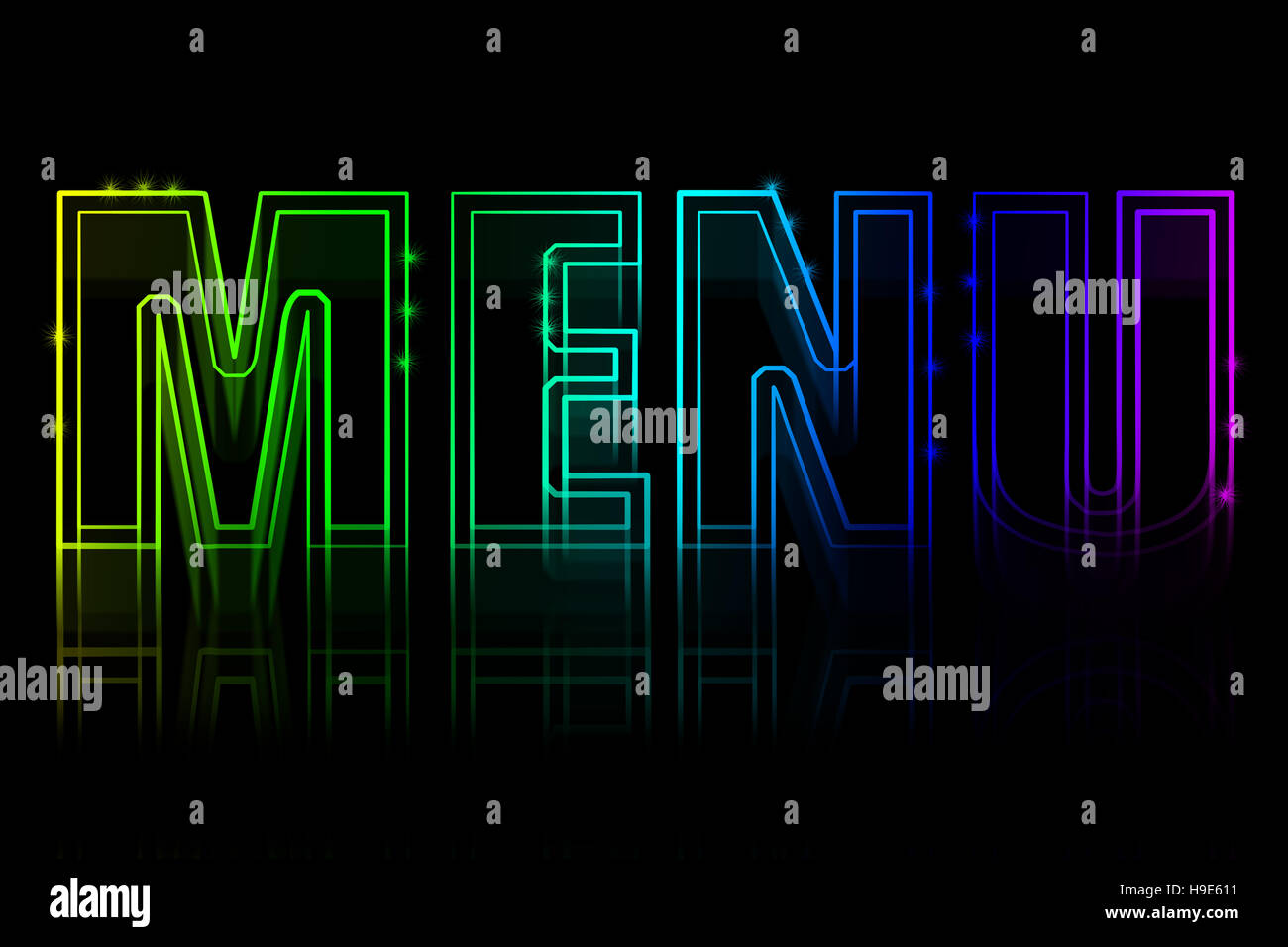Cover for a menu with a neon sign on a black background Stock Photo - Alamy