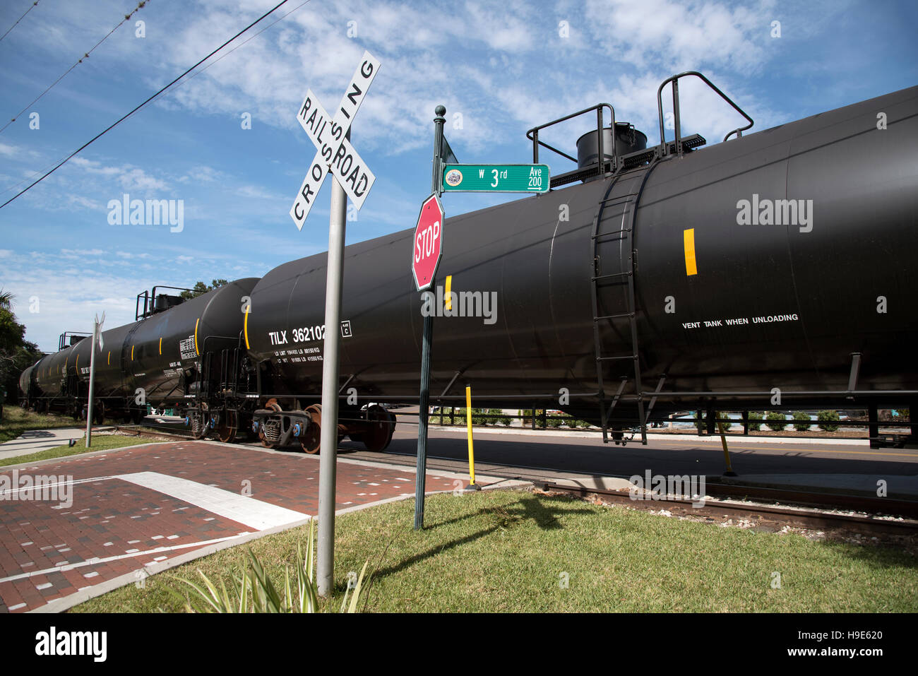Mount Dora Florida USA - Railroad freight train hauling liquid carrying ...