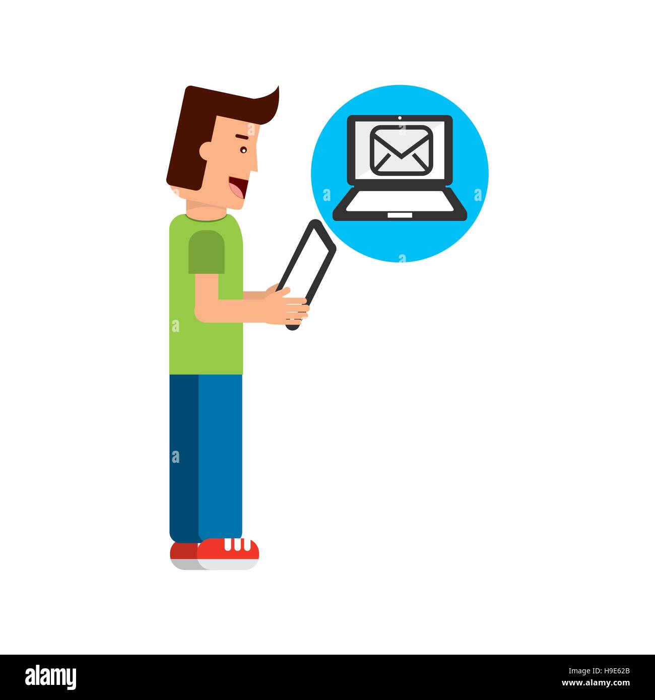 cartoon man tablet email technology message vector illustration eps 10 ...