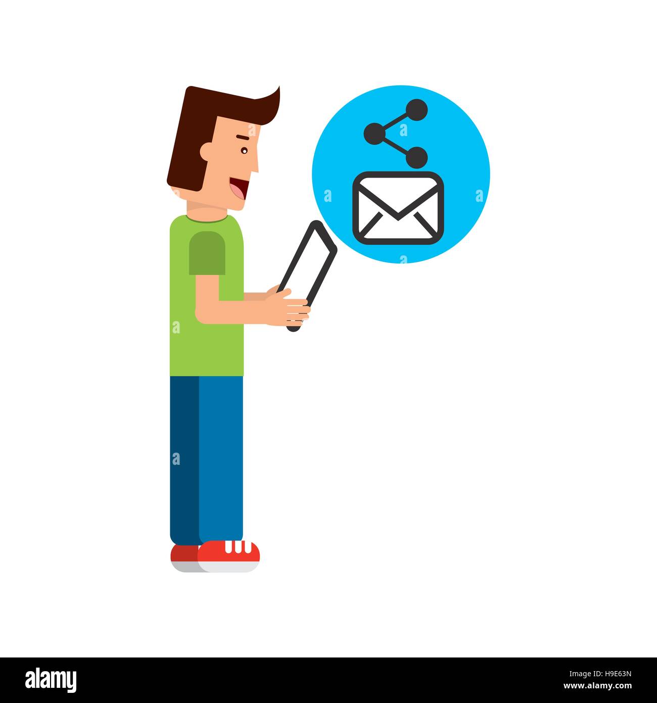 cartoon man tablet email message sharing vector illustration eps 10 ...