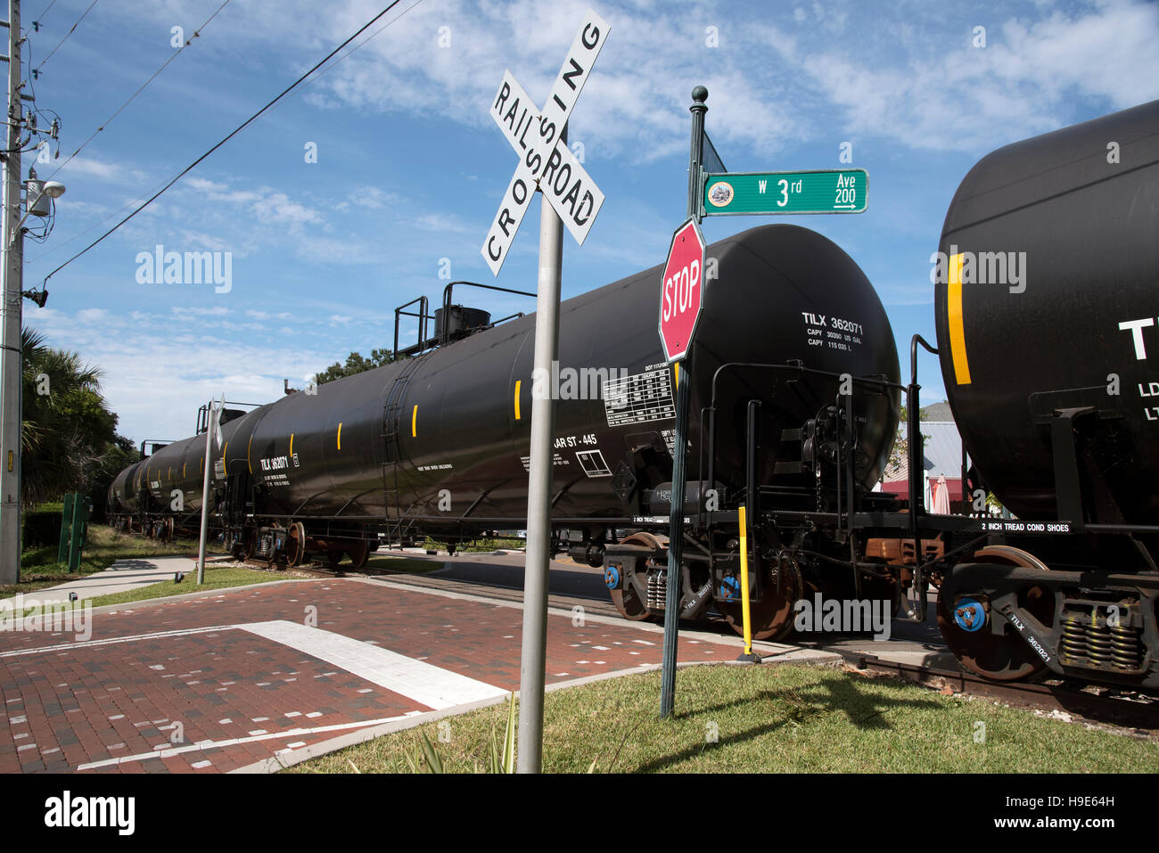 Mount Dora Florida USA - Railroad freight train hauling liquid carrying ...