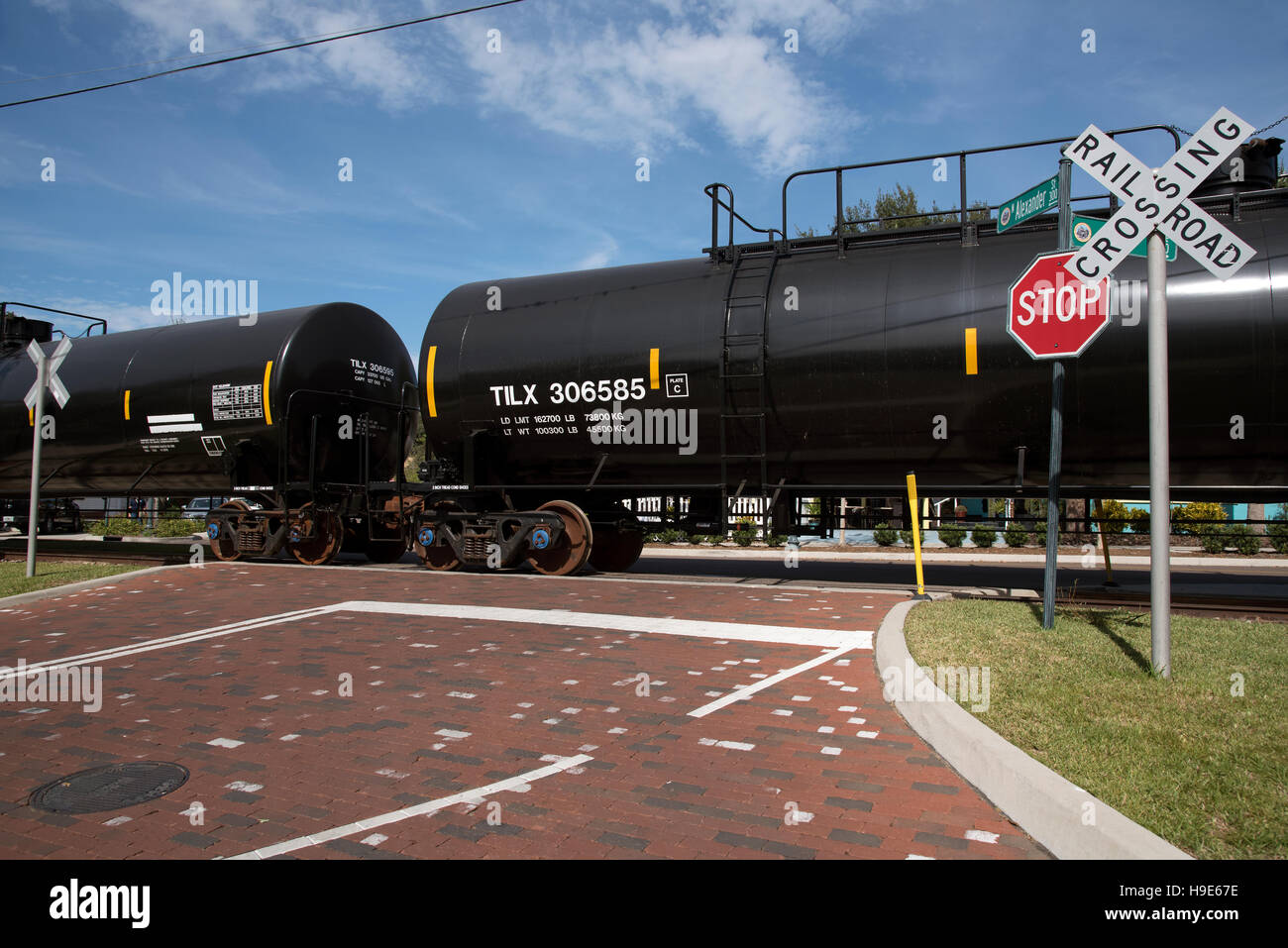 Train carrying trucks hi-res stock photography and images - Alamy