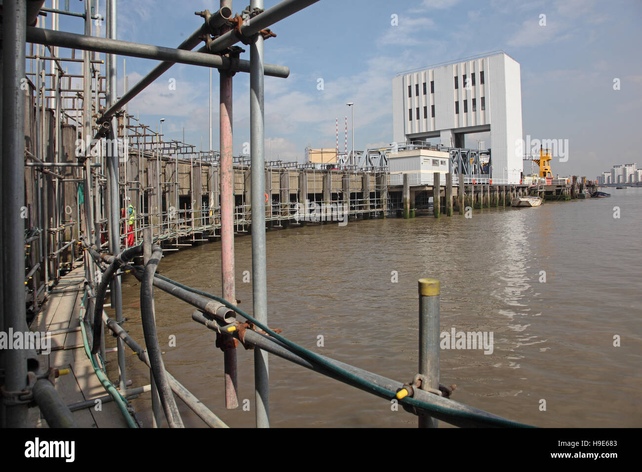 Maintenance work is carried out to the concrete frame supporting the ...
