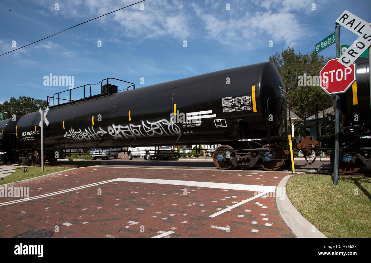 Mount Dora Florida USA - Railroad freight train hauling liquid carrying ...