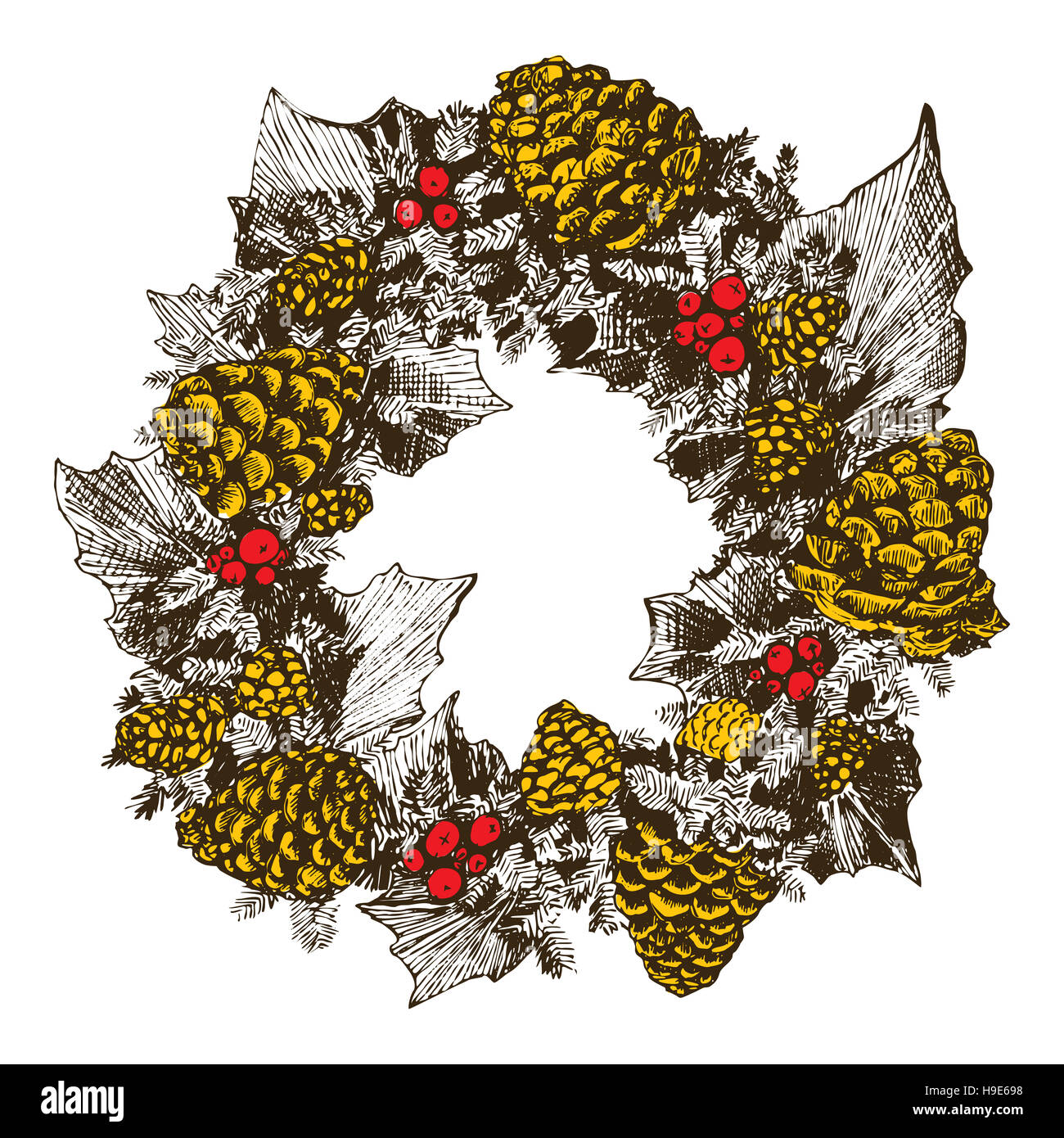 Hand drawn wreath emblem Cut Out Stock Images & Pictures - Alamy