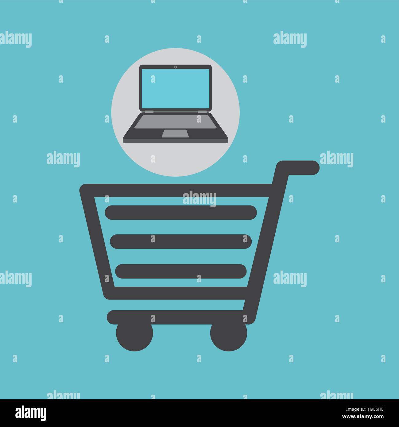 notebook computer shopping cart market vector illustration eps 10 Stock ...
