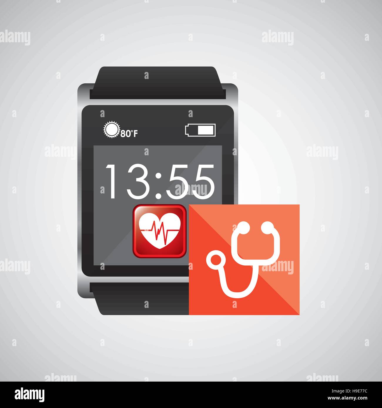 digital smartwatch healthy stethoscope vector illustration eps 10 Stock ...