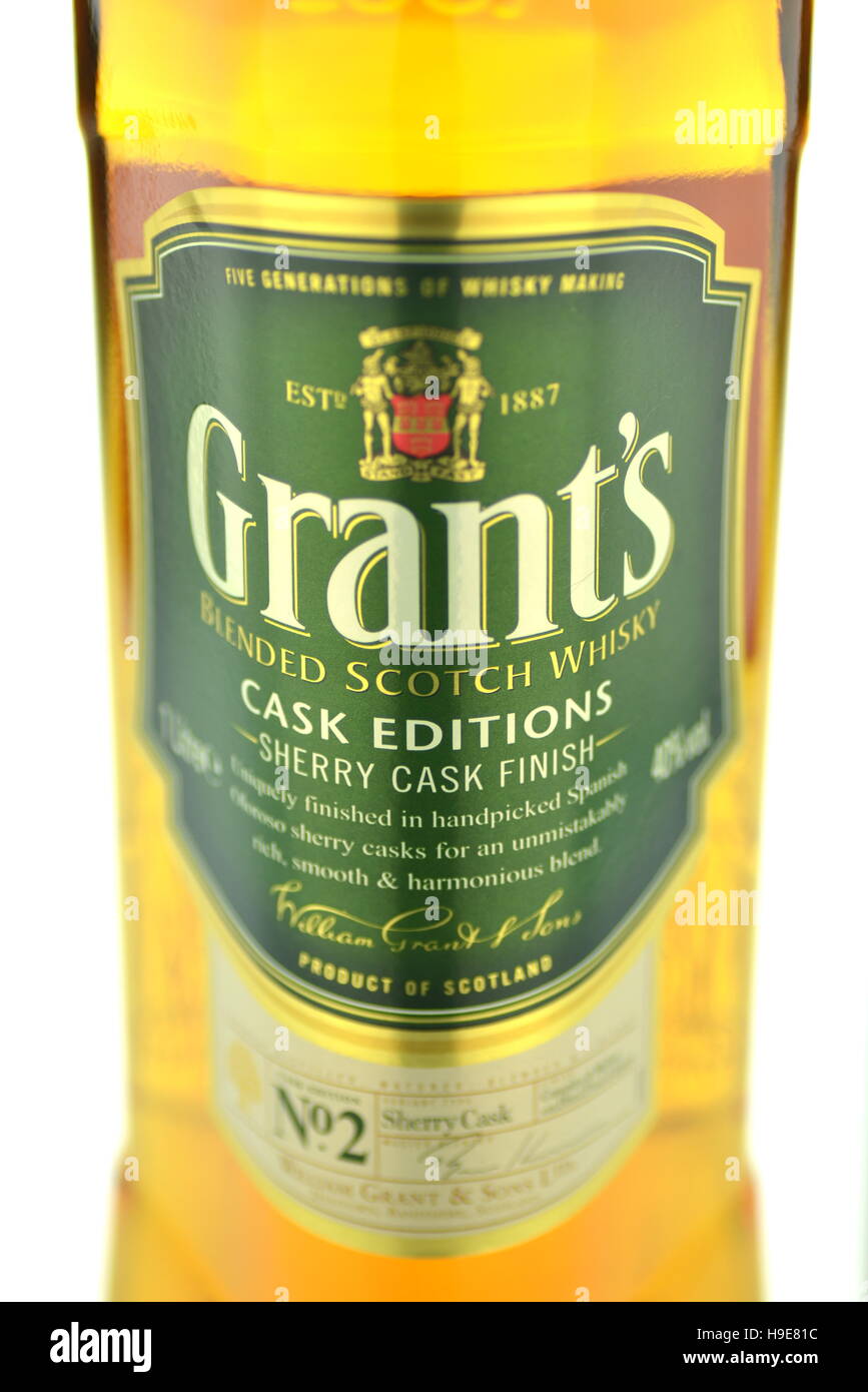 Grants blended cask editions whiskey isolated on white background Stock ...