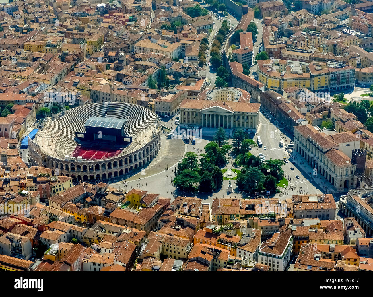 Aerial view, Barbieri Palace, Palazzo Barbieri, Arena di Verona, Piazza ...