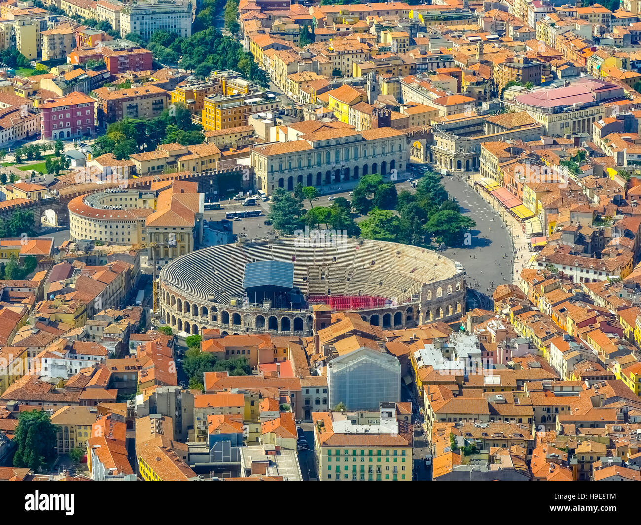 Aerial view, Barbieri Palace, Palazzo Barbieri, Arena di Verona, Piazza ...