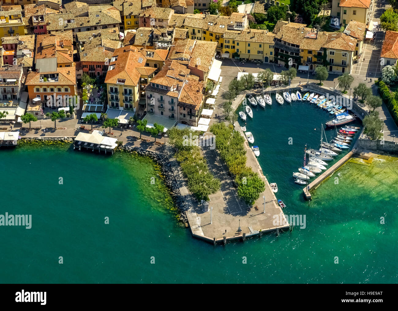 Aerial view, Port of Torri del Benaco, Garda lake, Lago di Garda, Torri ...