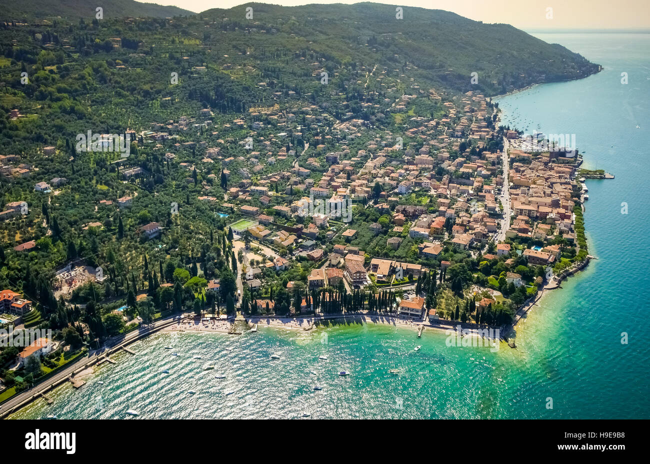Aerial view, Lake Garda, Lago di Garda, Torri del Benaco, Northern ...