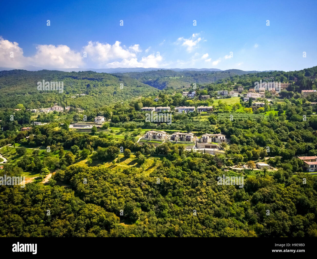 Aerial photo, villages above Torri del Benaco, Garda lake, Lago di ...