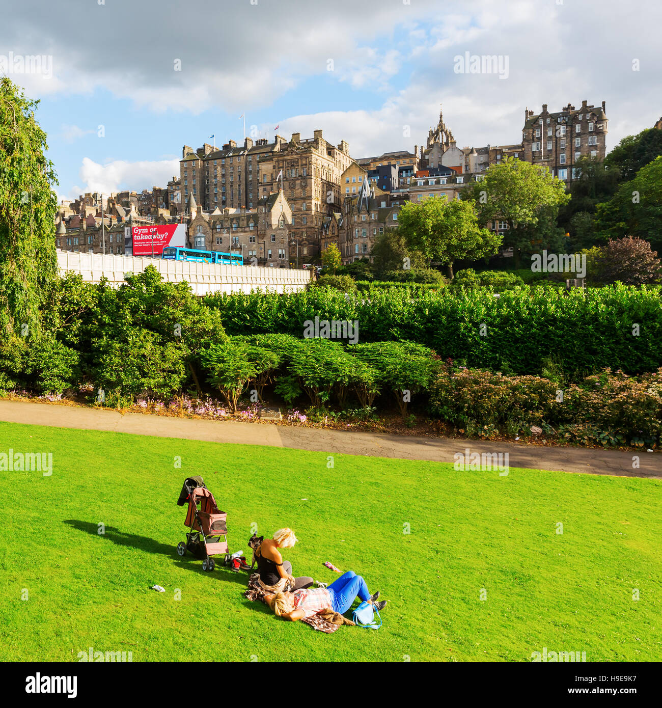 people lying at Princes Street Gardens in Edinburgh, Scotland, UK Stock ...
