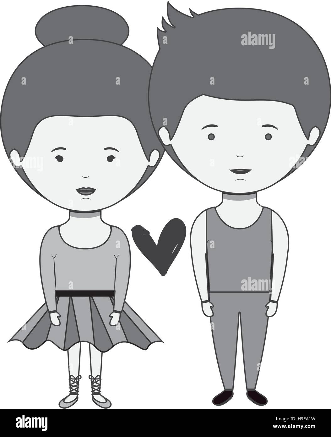 monochrome couple dressed ballet costume in love vector illustration ...