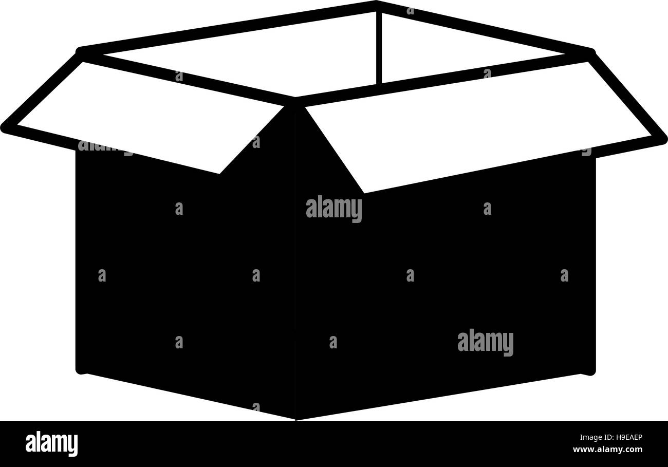 silhouette monochrome with box of cardboard opened vector illustration ...