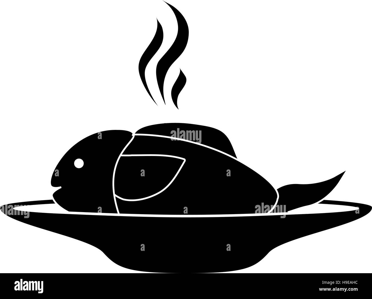 silhouette monochrome dish with hot fish vector illustration Stock ...