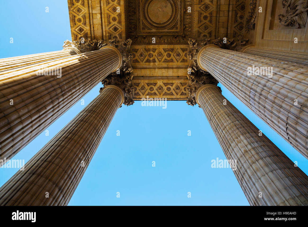 detail with columns of the Pantheon in the Quartier Latin district in ...