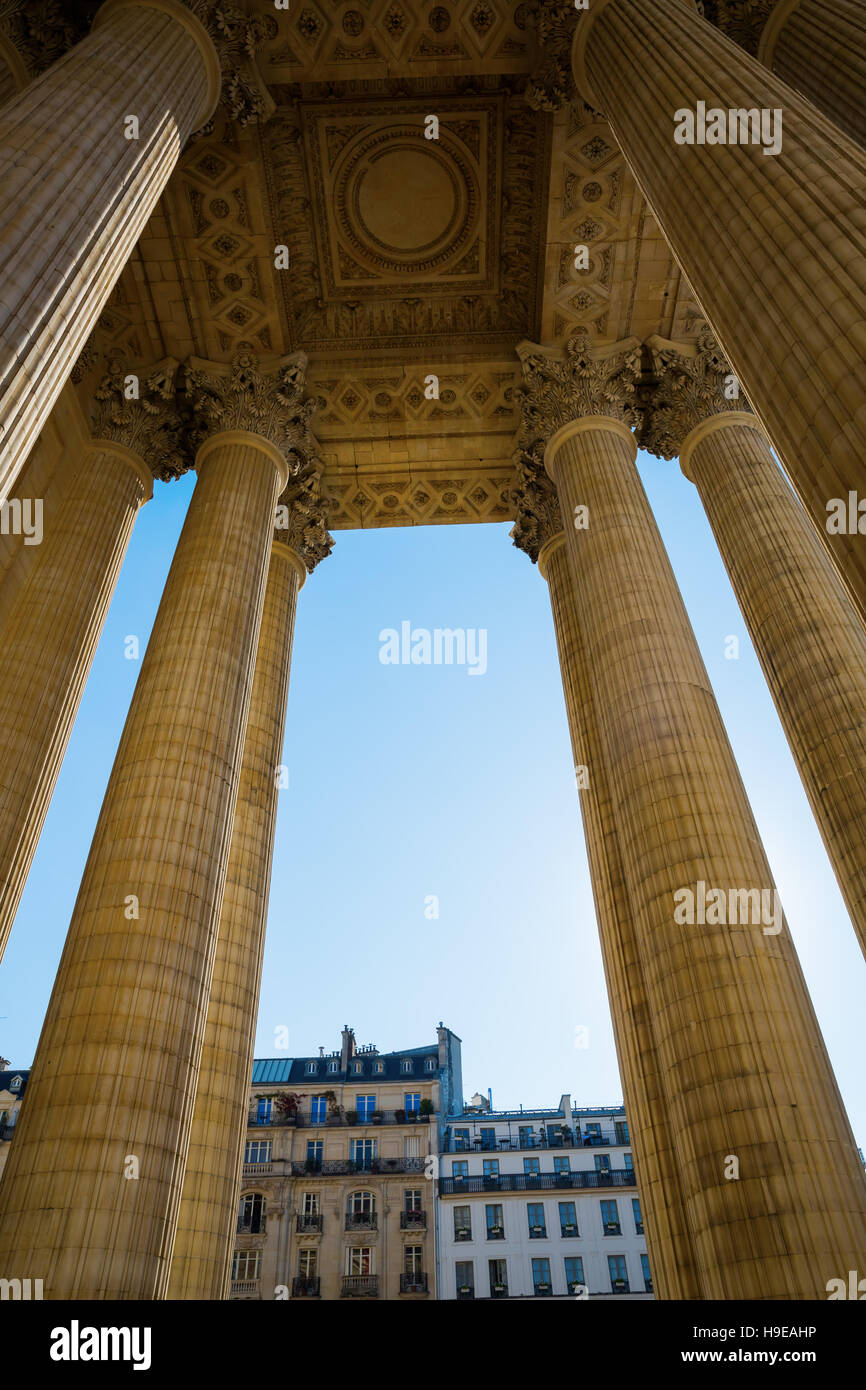 detail with columns of the Pantheon in the Quartier Latin district in ...