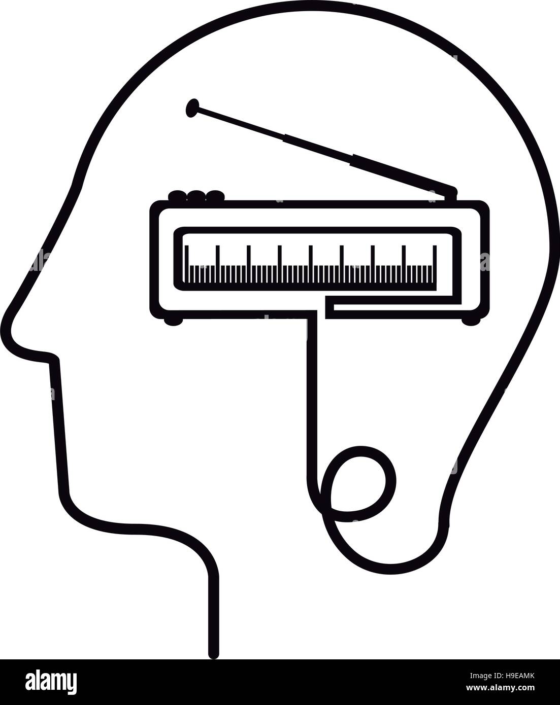 black silhouette head with tape recorder vector illustration Stock ...