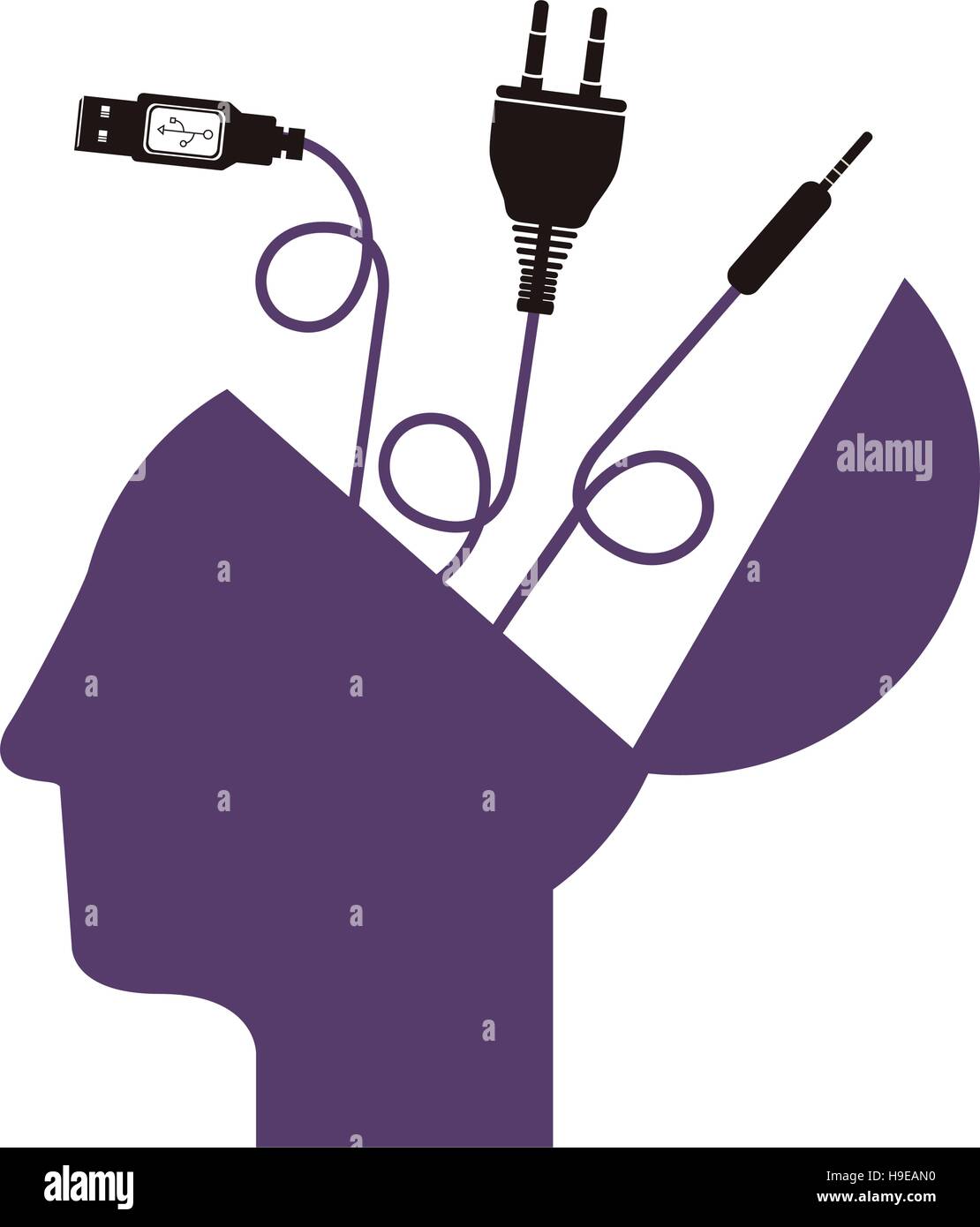 purple profile head human with different connectors vector illustration ...