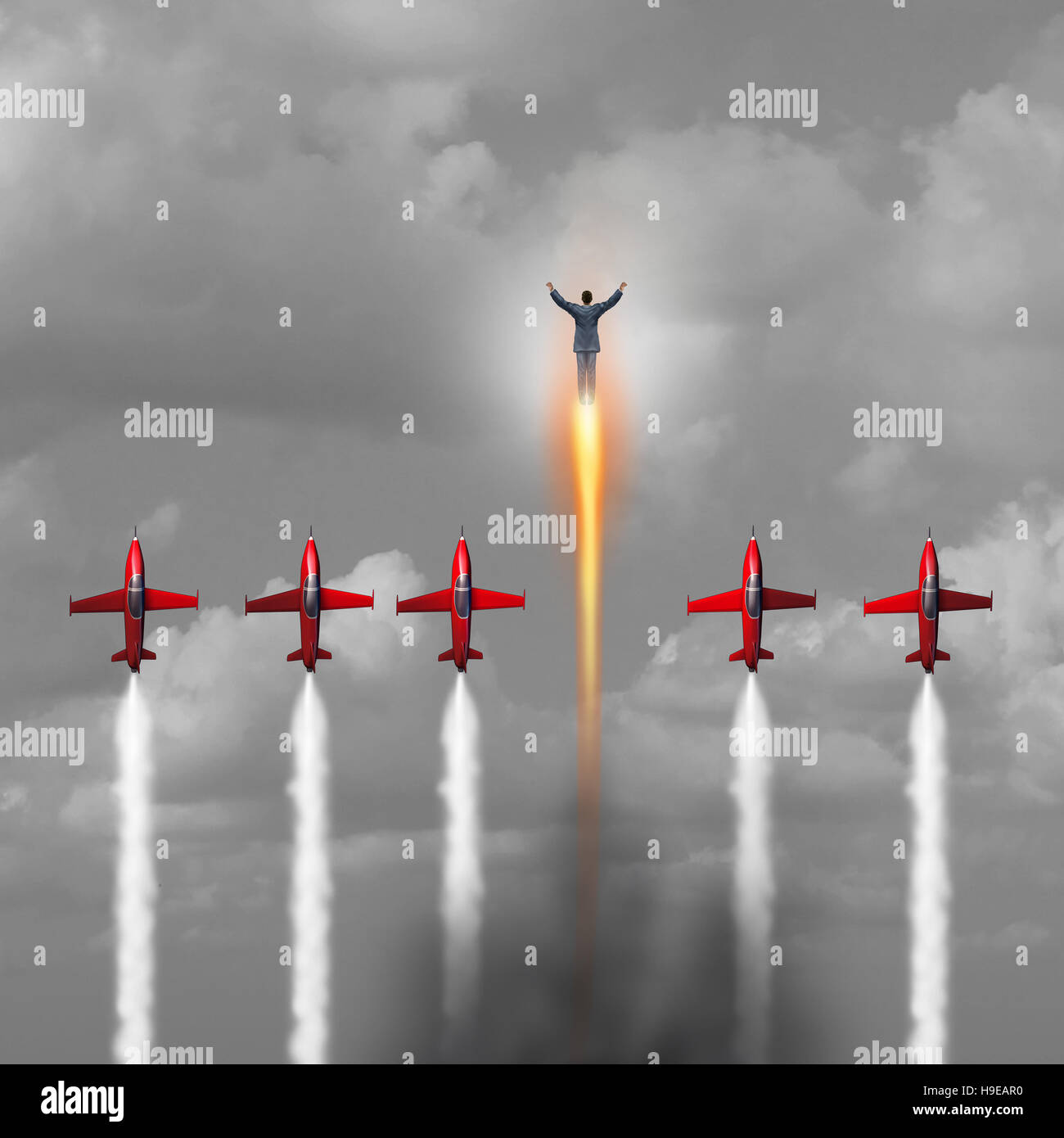 Great outstanding Businessman concept as a group of jet airplanes ...