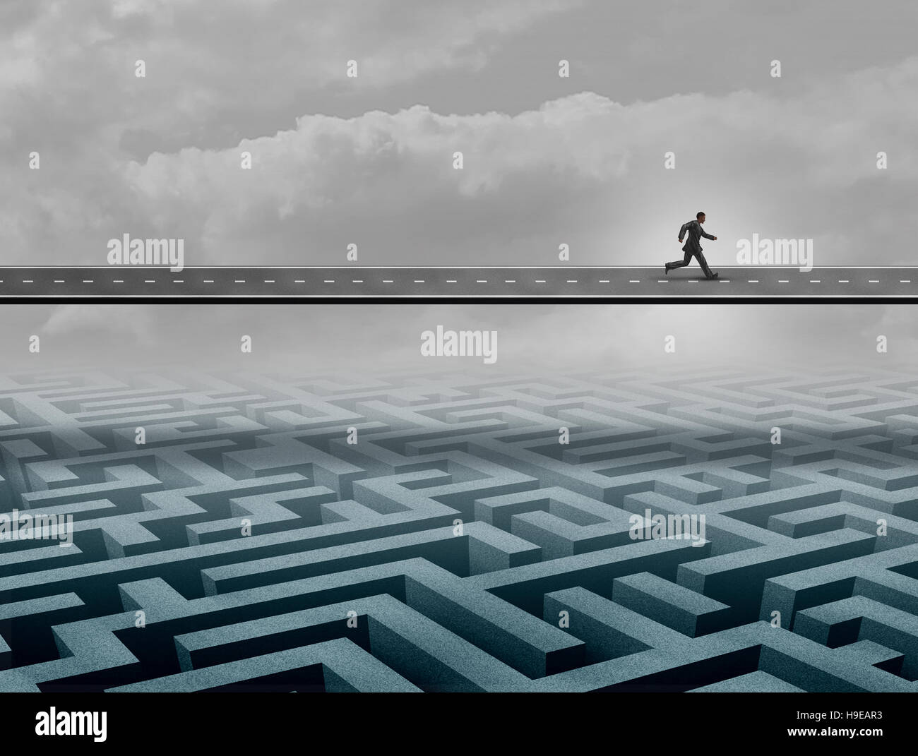 Businessman success road concept as a person running on a path over a ...