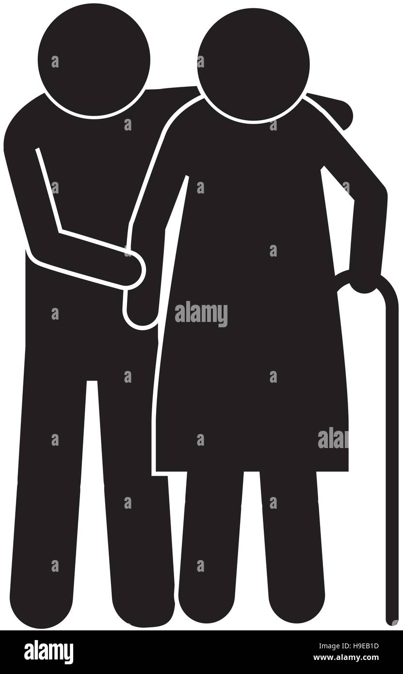 pictogram elderly couple with walking stick vector illustration Stock ...