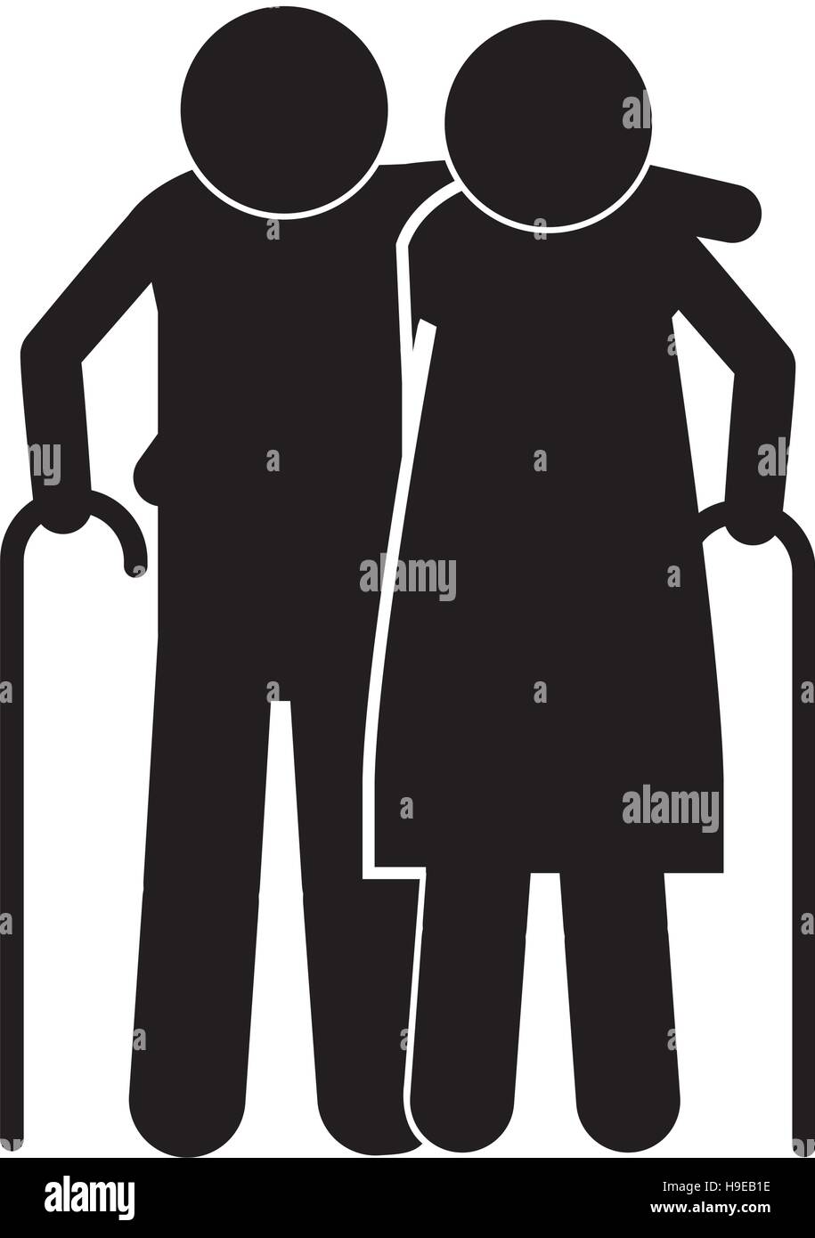 pictogram elderly couple with walking stick vector illustration Stock ...