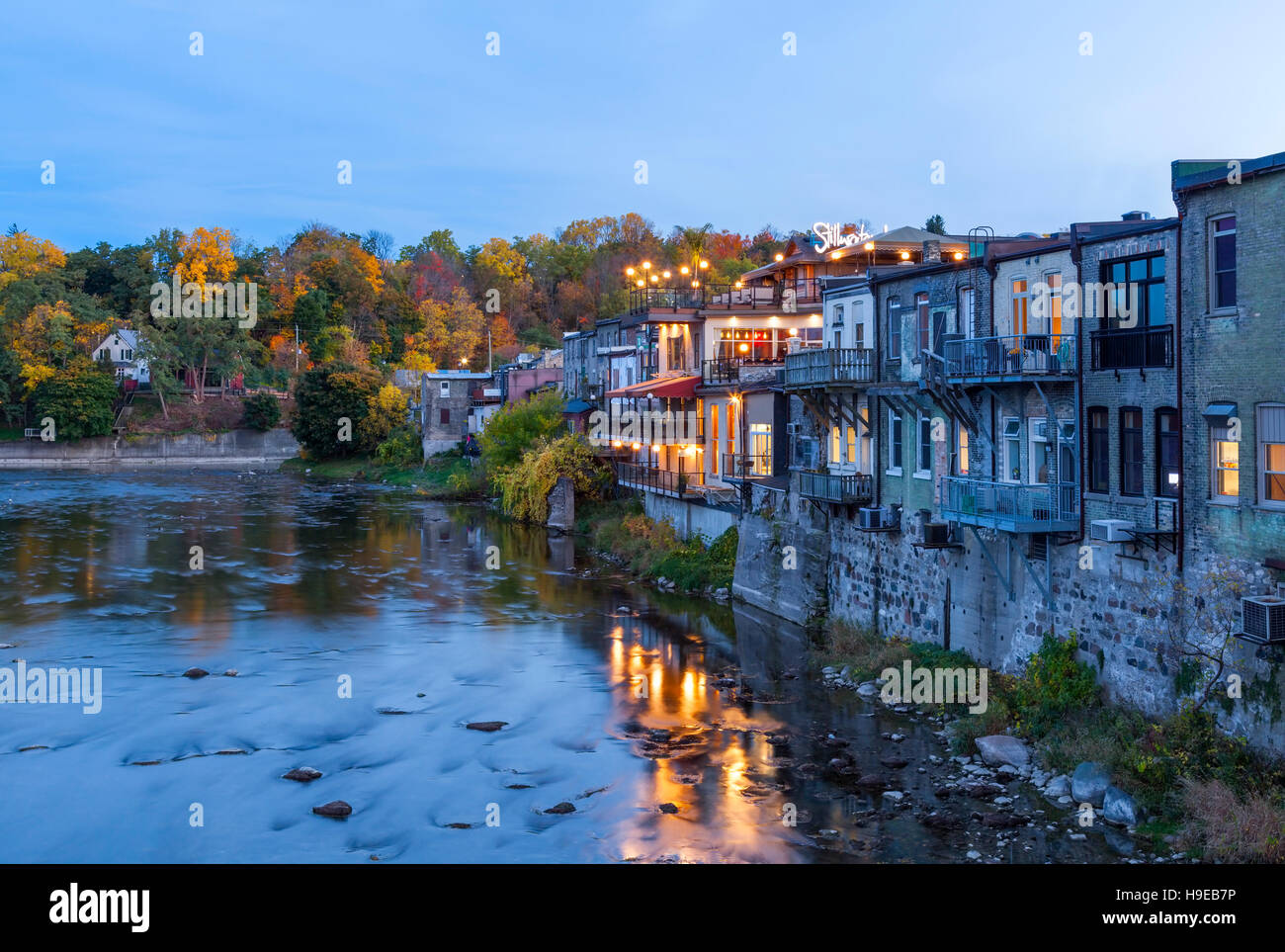 The Grand River and the back of buildings that run along Grand River ...