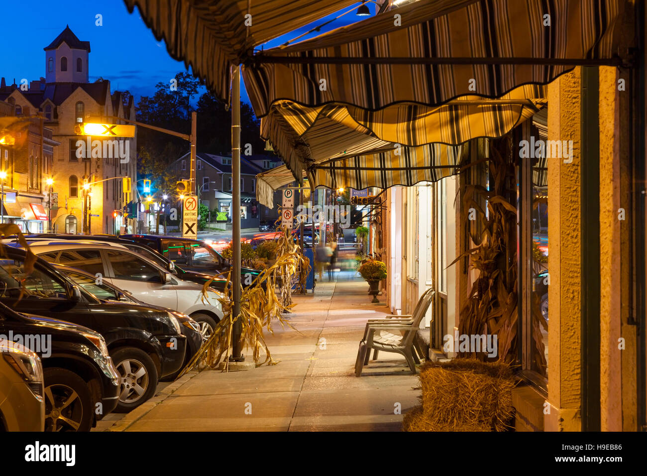 Downtown Paris along Main Street (Grand River Street) at dusk in Paris ...