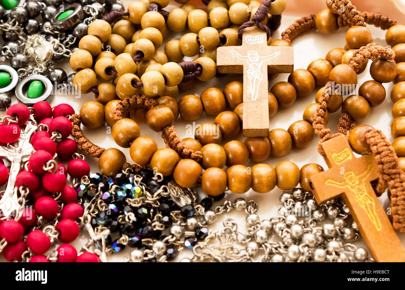 Variants of rosary necklace which is usually used to pray in Catholic ...