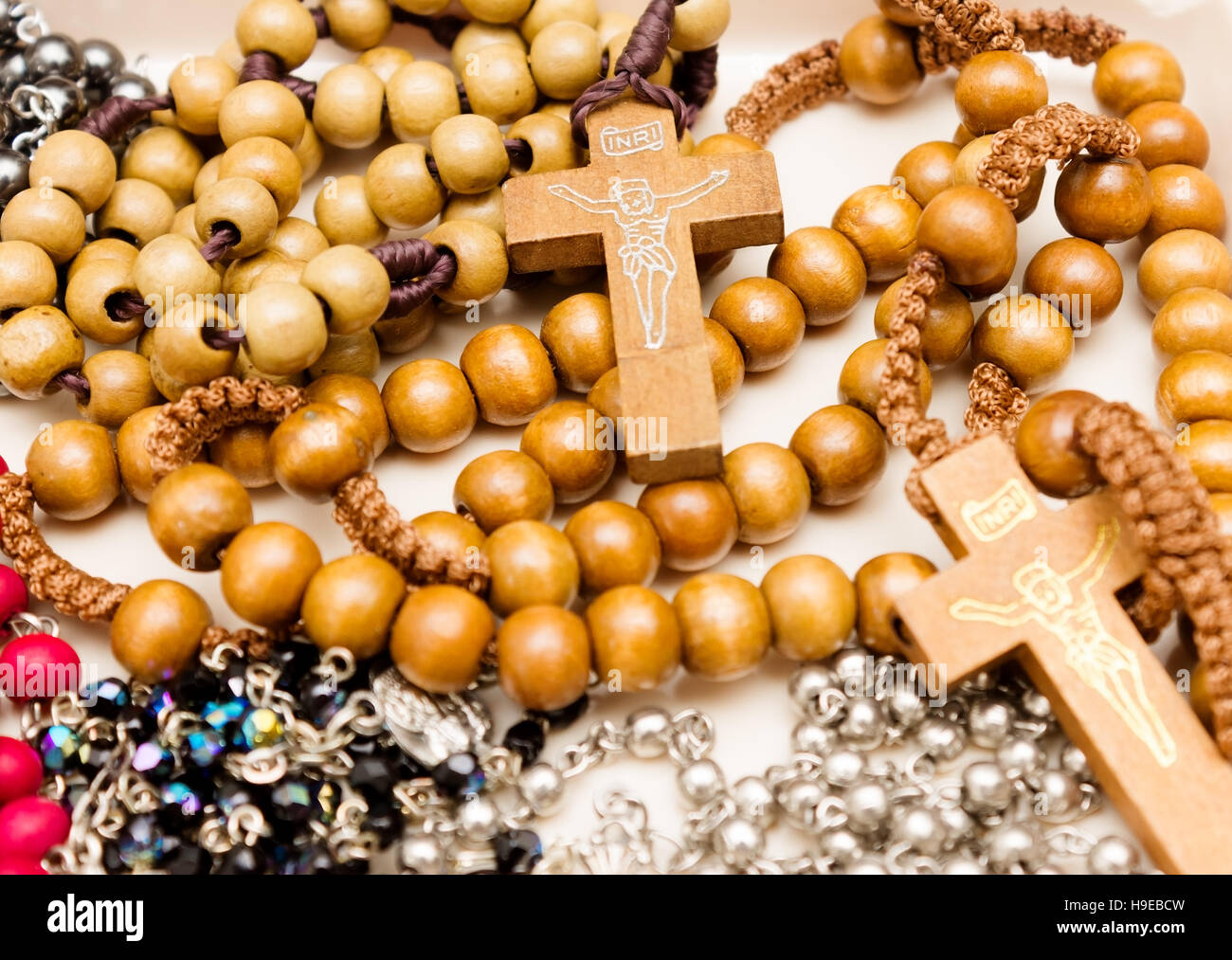 Variants of rosary necklace which is usually used to pray in Catholic ...