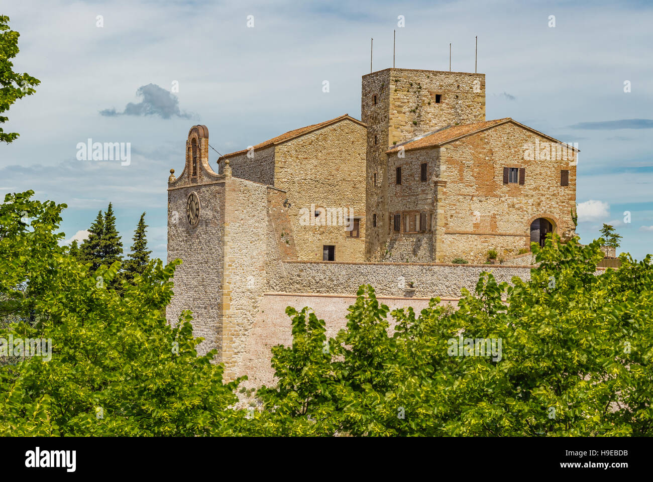 ancient medieval castle with clock tower Stock Photo - Alamy