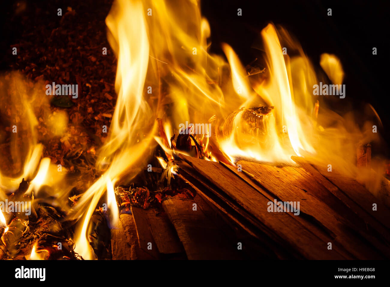 Piles of scrap wood waste are burning on fire Stock Photo - Alamy