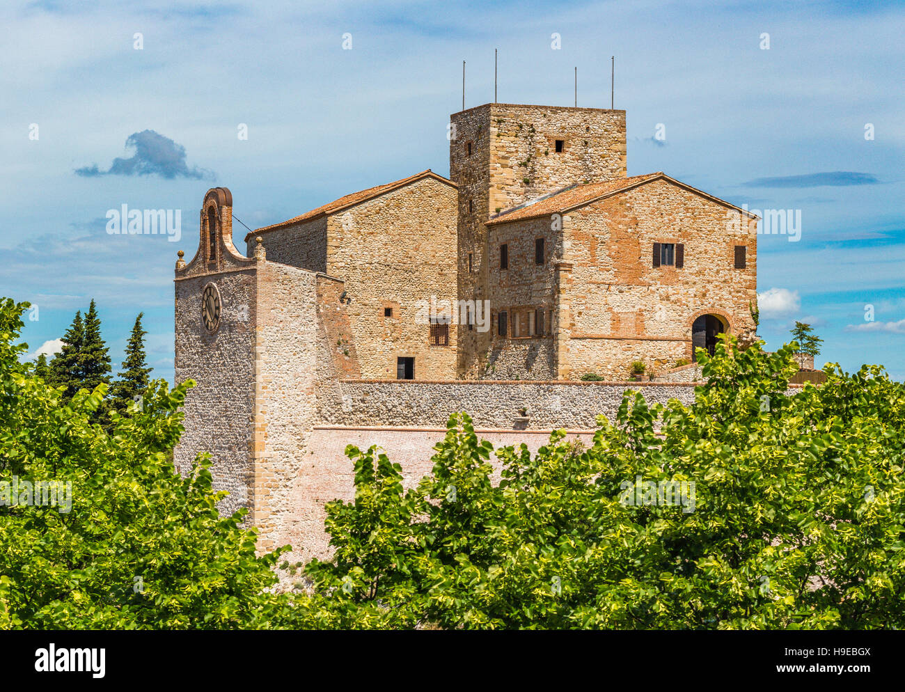 ancient medieval castle with clock tower Stock Photo - Alamy