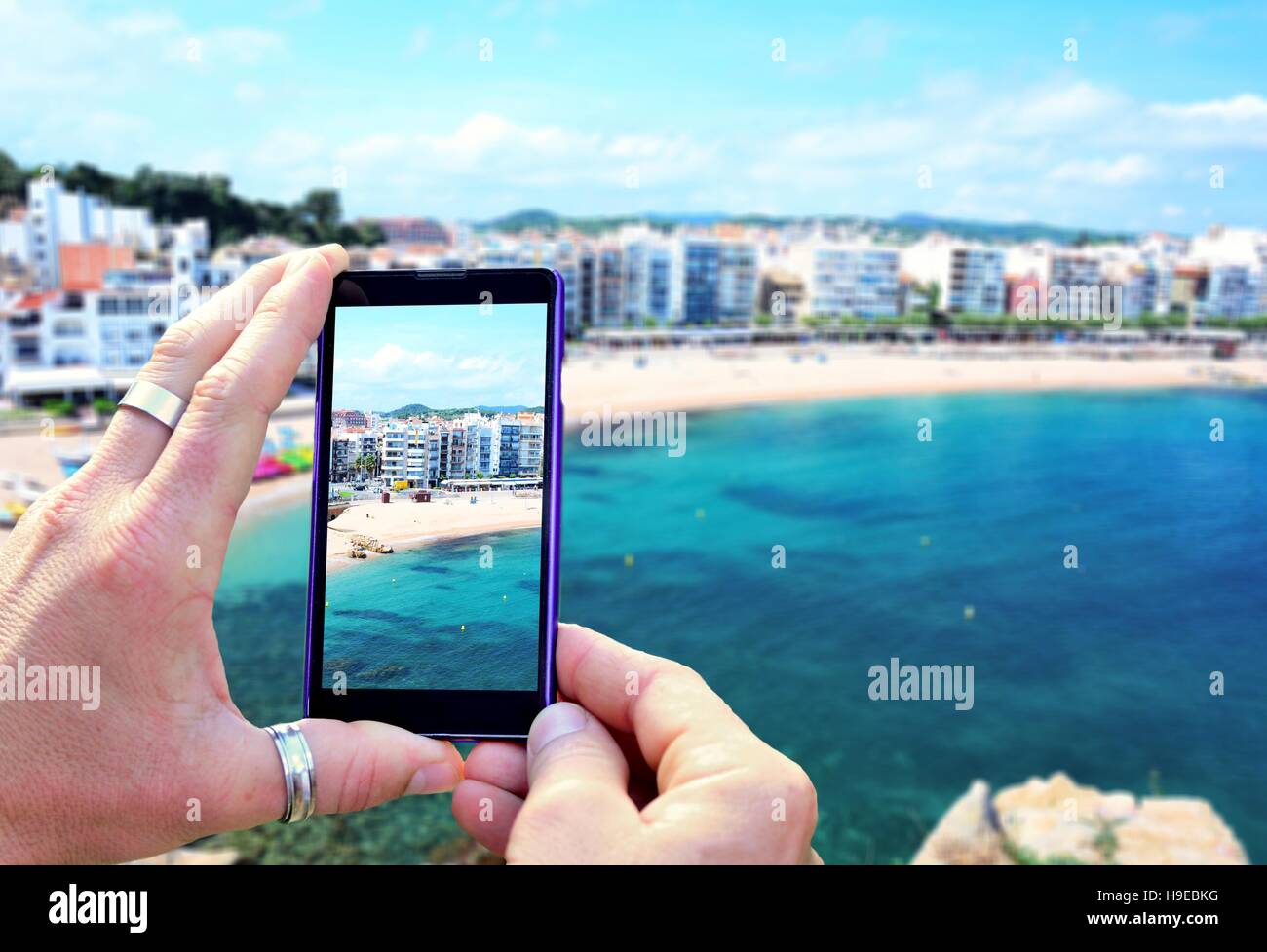 View over the mobile phone display during taking a picture of Costa ...