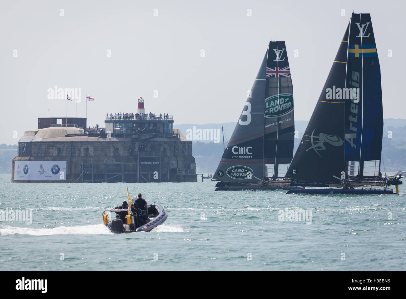 Boats competing in the America's cup sailing competition in The Solent ...