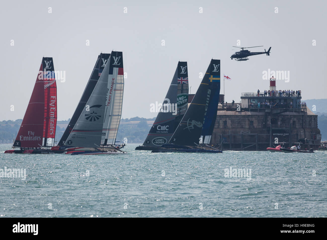 Boats competing in the America's cup sailing competition in The Solent ...