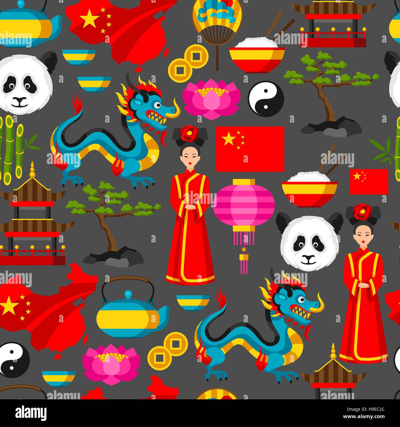 China seamless pattern. Chinese symbols and objects Stock Vector Image ...
