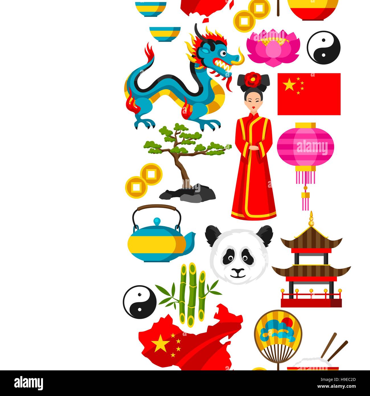 China seamless pattern. Chinese symbols and objects Stock Vector Image ...