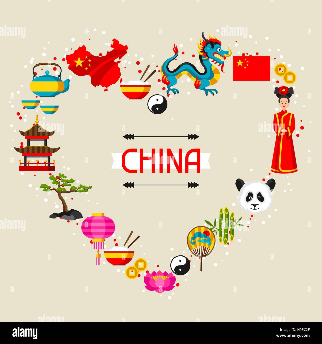 China background design. Chinese symbols and objects Stock Vector Image ...