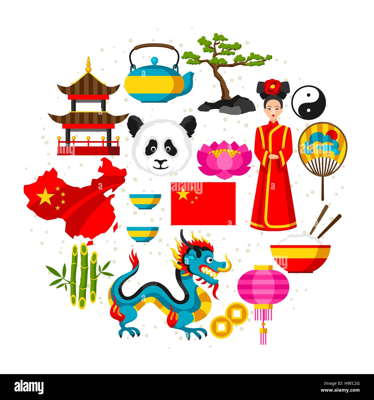 China background design. Chinese symbols and objects Stock Vector Art ...