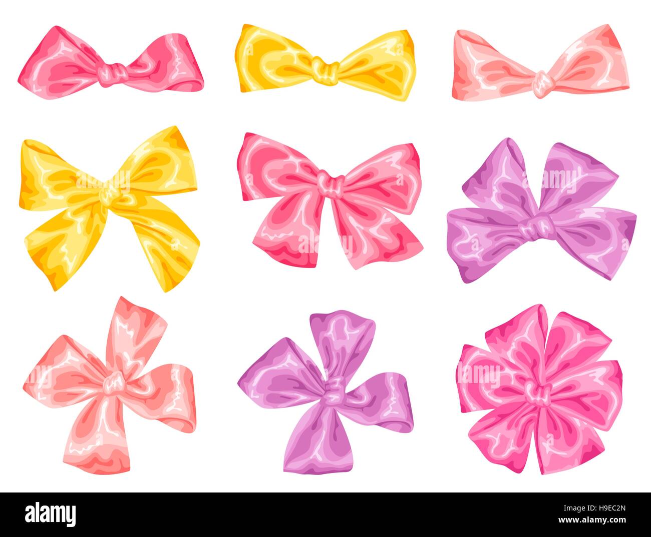 Set of decorative delicate satin gift bows and ribbons Stock Vector ...